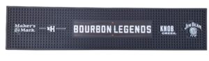 bourbon legends bar mat spill rail officially licensed mat - 23.5" x 5.0" - maker's mark, basil hayden, knob creek, jim beam