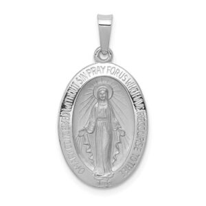 solid 14k white gold virgin mary pray for us charm miracle medal mary pendant charm medal - 26mm x 15mm