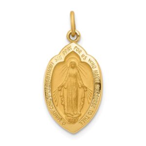 solid 14k yellow gold virgin mary pray for us charm miracle medalcharm pendant - 24mm x 12mm