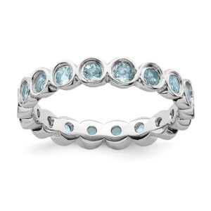 solid 925 sterling silver stackable aquamarine blue march gemstone ring eternity band size 10