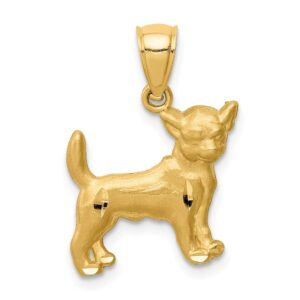 solid 14k yellow gold diamond-cut chihuahua pendant charm