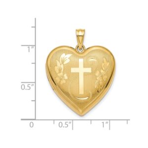 Solid 14k Yellow Gold 24mm Diamond-Cut Cross Ash Holder Heart Locket Pendant - 24mm x 25mm