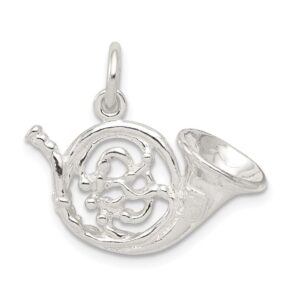 solid 925 sterling silver french horn charm pendant - 15mm x 20mm