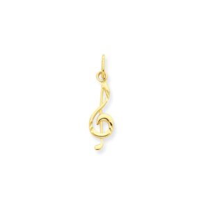 solid 14k yellow gold music note pendant charm - 21mm x 5mm