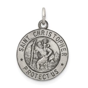 solid 925 sterling silver catholic patron saint christopher pendant charm medal - 20mm x 15mm