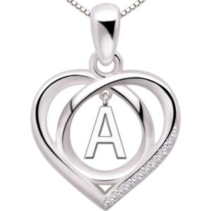 alov jewelry sterling silver initial letter alphabet love heart cubic zirconia pendant necklace (a)