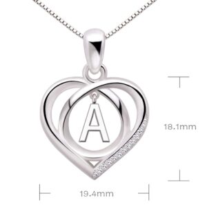 ALOV Jewelry Sterling Silver Initial Letter Alphabet Love Heart Cubic Zirconia Pendant Necklace (A)