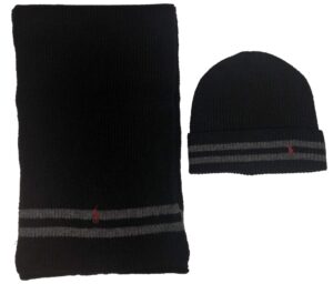 polo ralph lauren men's 2 piece set hat & scarf lambswool blend one size black