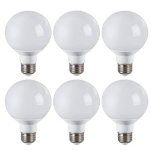 lxcom lighting g60 led light bulb 3w globe bulbs 25w incandescent bulb equivalent e26/e27 base daylight white 6000k 300lm led small vanity light for makeup mirror home lighting, 6 pack