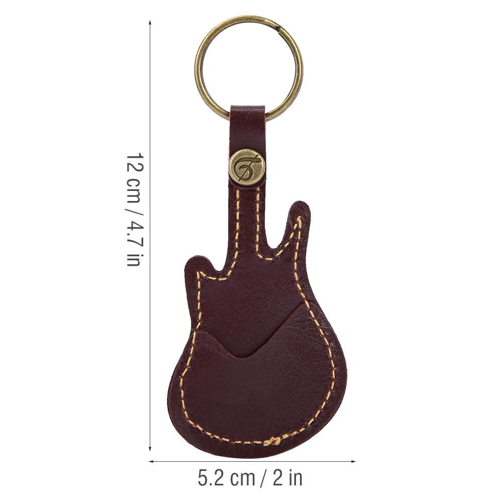 Bnineteenteam Guitar Shaped Guitar Picks Holder Case PU Leather Guitar Plectrum Holder with 5pcs Colorful Picks for Guitar Players(Brown) Performance Accessory