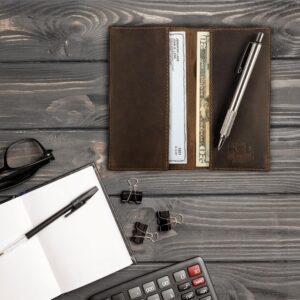 Hide & Drink, Checkbook Cover, Minimalist Organizer, Check Presenter, Bill Holder for Waiter and Waitress, Restaurant Accessories, Full Grain Leather, Handmade, Bourbon Brown