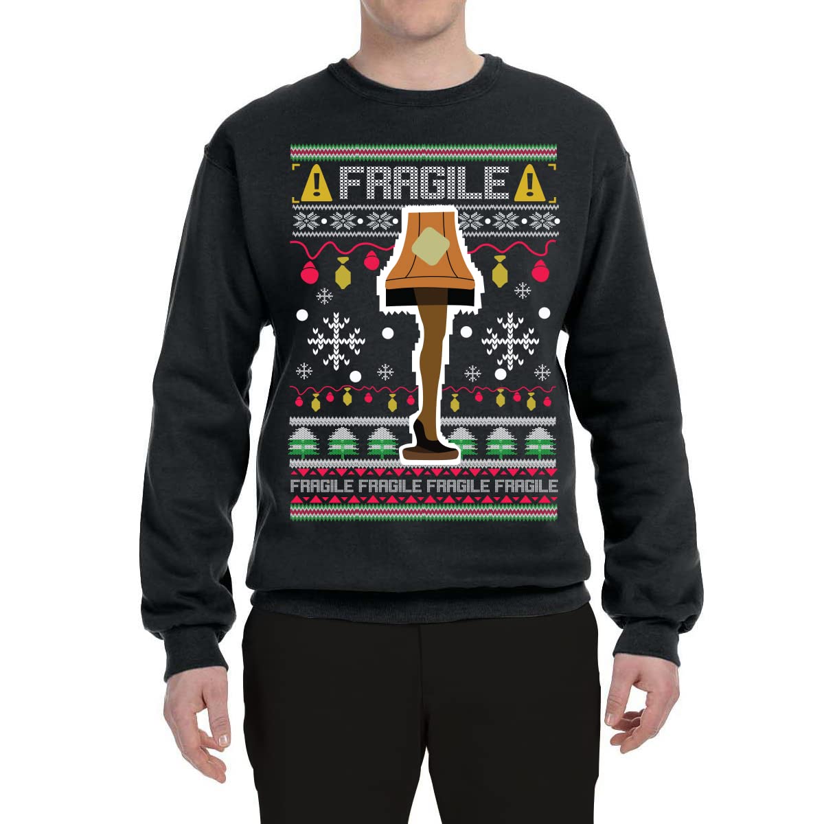 Wild Bobby Fragile Leg Lamp Christmas Story Funny Xmas Ugly Christmas Sweater Unisex Crewneck Sweatshirt, Black, X-Large