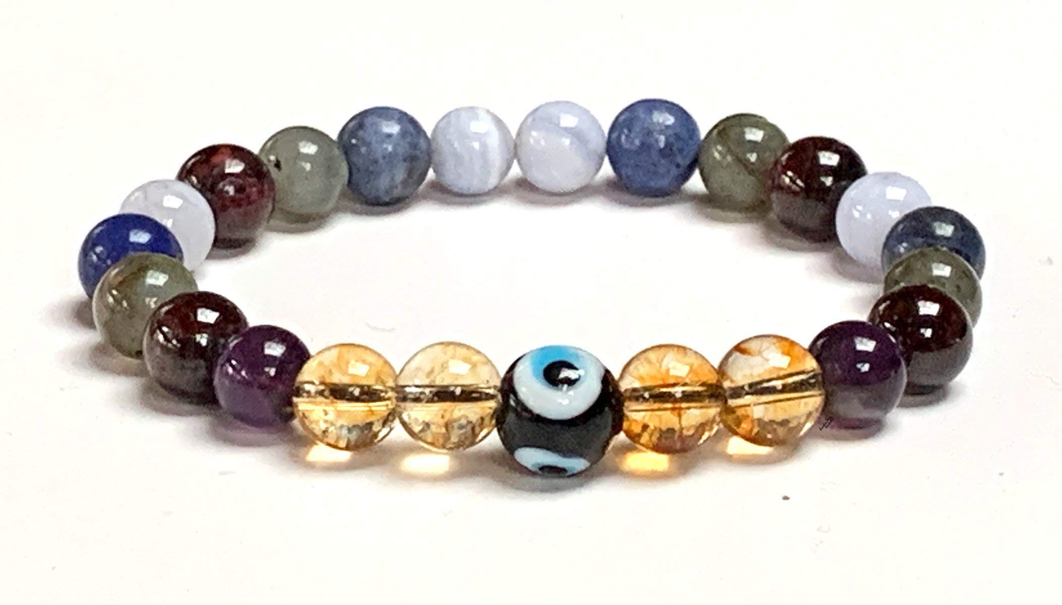 Crystals For Anxiety Stretch Bracelet | Universal Birthstone | Throat & Third Eye Chakra