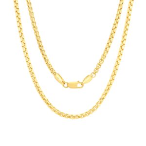 nuragold 10k yellow gold 2mm round box chain venetian link pendant necklace, mens womens jewelry 16" 18" 20" 22" 24" 26" 28" 30"