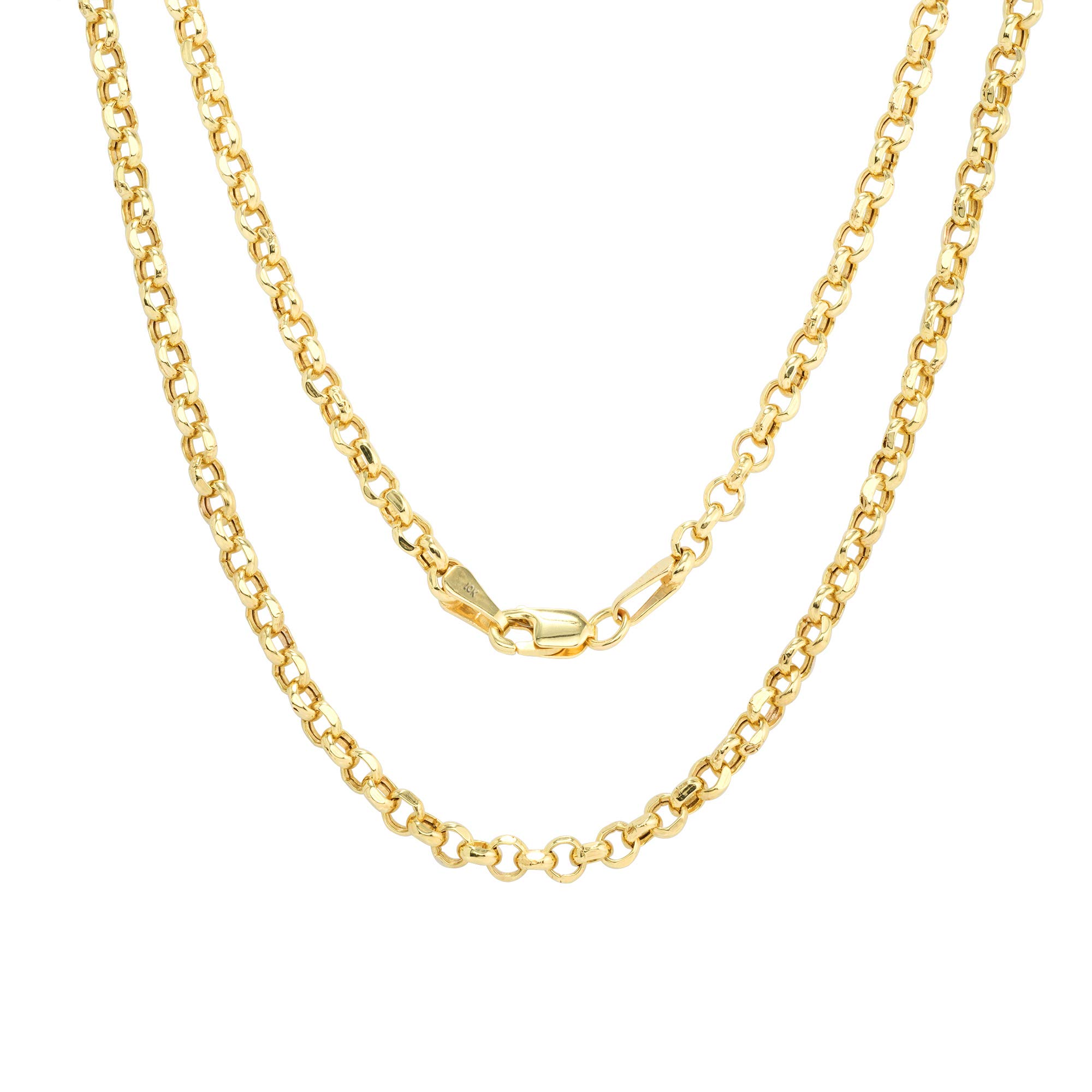 Nuragold 10k Yellow Gold 3mm Rolo Circle Cable Round Link Chain Pendant Necklace, Mens Womens Jewelry 16" 18" 20" 22" 24" 26" 28" 30"