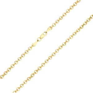 Nuragold 10k Yellow Gold 3mm Rolo Circle Cable Round Link Chain Pendant Necklace, Mens Womens Jewelry 16" 18" 20" 22" 24" 26" 28" 30"