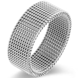 jude jewelers 8mm stainless steel wire mesh simple plain wedding band ring (silver, 8)