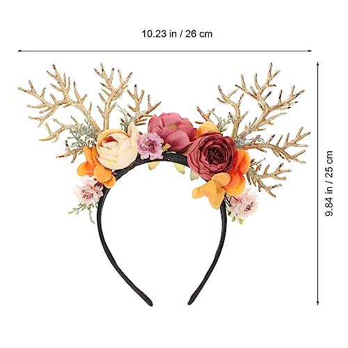 Amosfun Christmas Reindeer Antlers Headband Deer Antlers Ears Flower Hair Hoop Hair Band Holiday Headdress Hair Accessories for Christmas Party Supplies