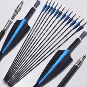 ameyxgs 31 inch carbon arrow practice hunting arrow for compound & recurve bow hunting shooting (blue)