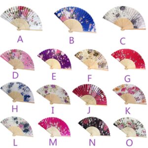 AGUIguo Folding Fan Bamboo Handheld Fans Chinese Elegant Floral Fans Hand Holding Fans for Party, Wedding, Gifts, Wall Ds Folding Fans, K