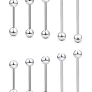 Prjndjw 14G Surgical Steel Nipple Rings Tongue Rings Cartilage Earring Straight Barbell Body Piercing Jewelry for Women Men Length 12MM 14MM 16MM 18MM 22MM BarBell Piercings