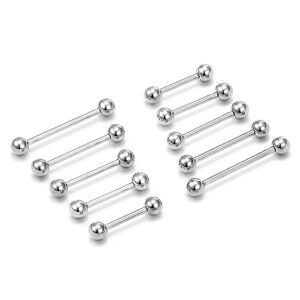 Prjndjw 14G Surgical Steel Nipple Rings Tongue Rings Cartilage Earring Straight Barbell Body Piercing Jewelry for Women Men Length 12MM 14MM 16MM 18MM 22MM BarBell Piercings