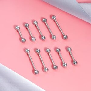 Prjndjw 14G Surgical Steel Nipple Rings Tongue Rings Cartilage Earring Straight Barbell Body Piercing Jewelry for Women Men Length 12MM 14MM 16MM 18MM 22MM BarBell Piercings