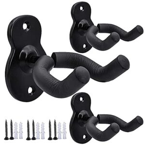 sound harbor guitar wall mount wall hanger 3 pack hook black metal guitar holder for acoustic electric bass guitar ukulele banjo mandolin