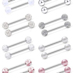 Prjndjw 8 Pairs 14G Nipple Rings Surgical Steel Tongue Rings Barbell Nipplering Body Piercing Jewelry Retainer for Women Men 16mm Length