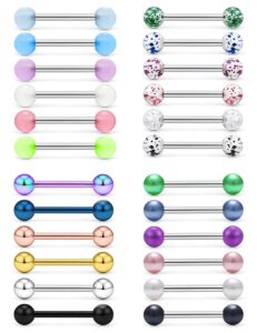 prjndjw 24pcs 14g nipple piercing jewelry tongue rings surgical steel straight barbells piercing jewelry 12mm for women men glow in the dark