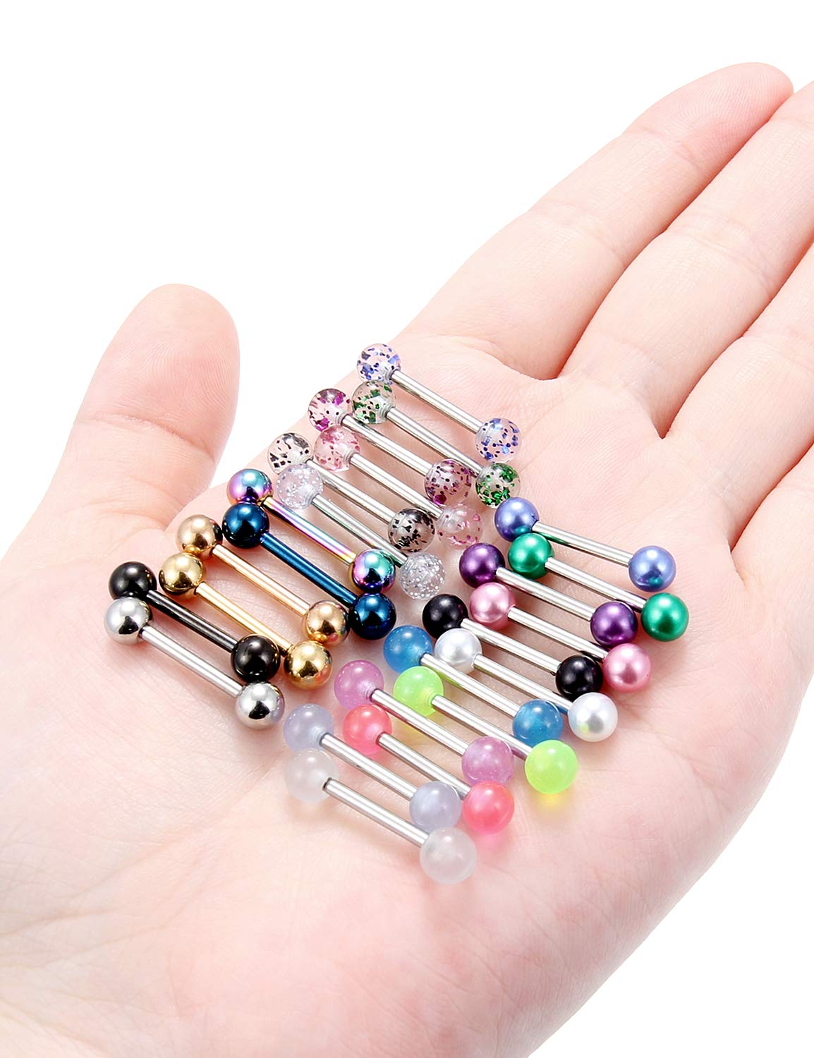 Prjndjw 24Pcs 14G Nipple Piercing Jewelry Tongue Rings Surgical Steel Straight Barbells Piercing Jewelry 12MM for Women Men Glow in The Dark