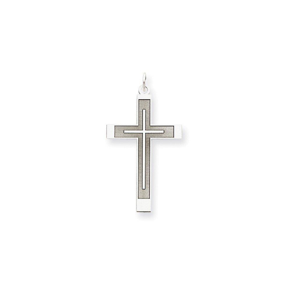 Solid 14K White Gold Cross Pendant Charm - 40mm x 22mm