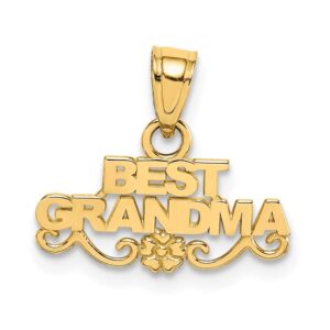 solid 14k yellow gold best grandma pendant charm - 14mm x 15mm