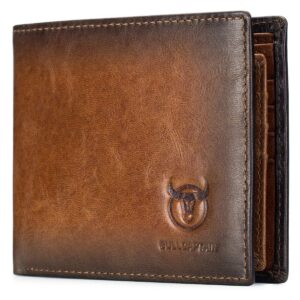 bullcaptain rfid wallets for men slim bifold genuine leather front pocket wallet with 2 id windows qb-05 (brown)