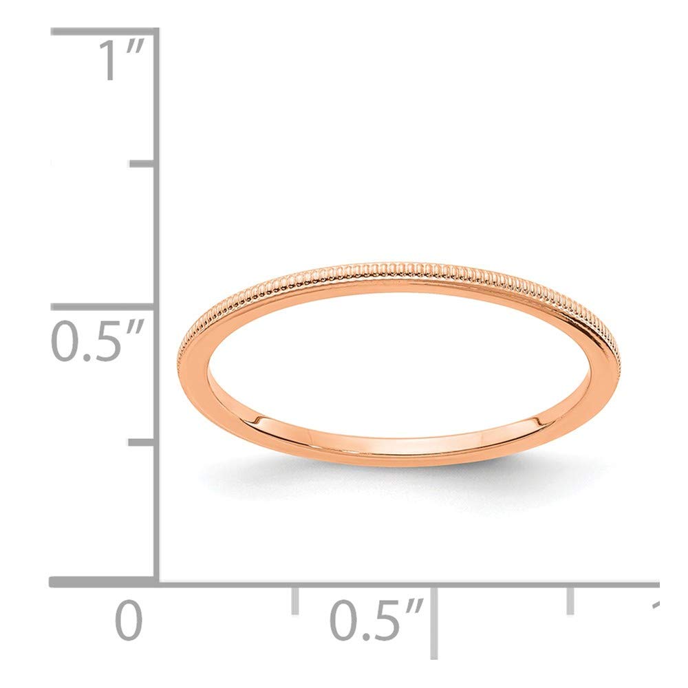 Solid 10K Rose Gold 1.2mm Milgrain Stackable Band Thin Wedding Anniversary Ring Size 7.5