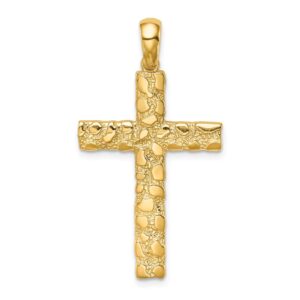 solid 14k yellow gold nugget cross pendant charm