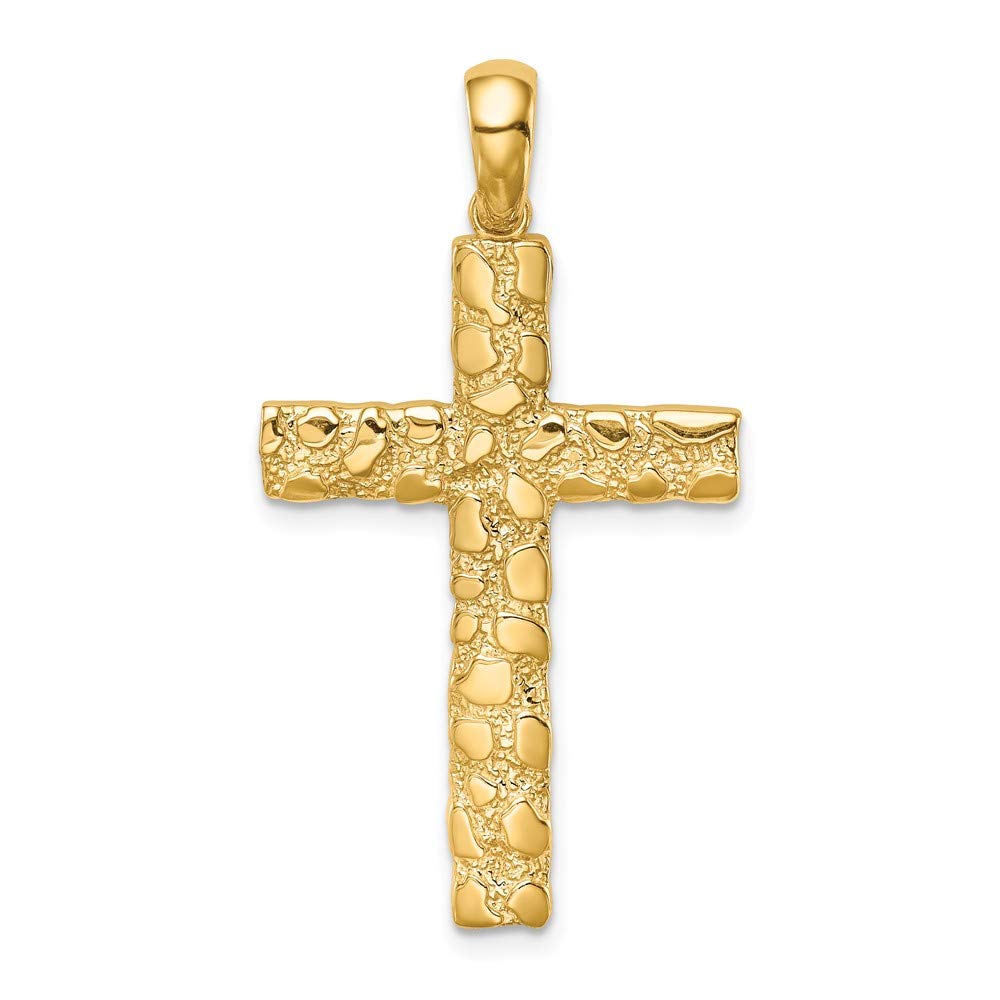 Solid 14k Yellow Gold Nugget Cross Pendant Charm