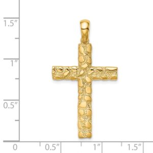 Solid 14k Yellow Gold Nugget Cross Pendant Charm