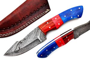 smart & sharp custom handmade damascus steel hunting knife/skinning knife aa-17301 (red & blue wood)