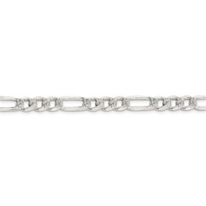 Solid 925 Sterling Silver 7mm Pave Flat Figaro Chain Necklace - with Secure Lobster Lock Clasp 20"