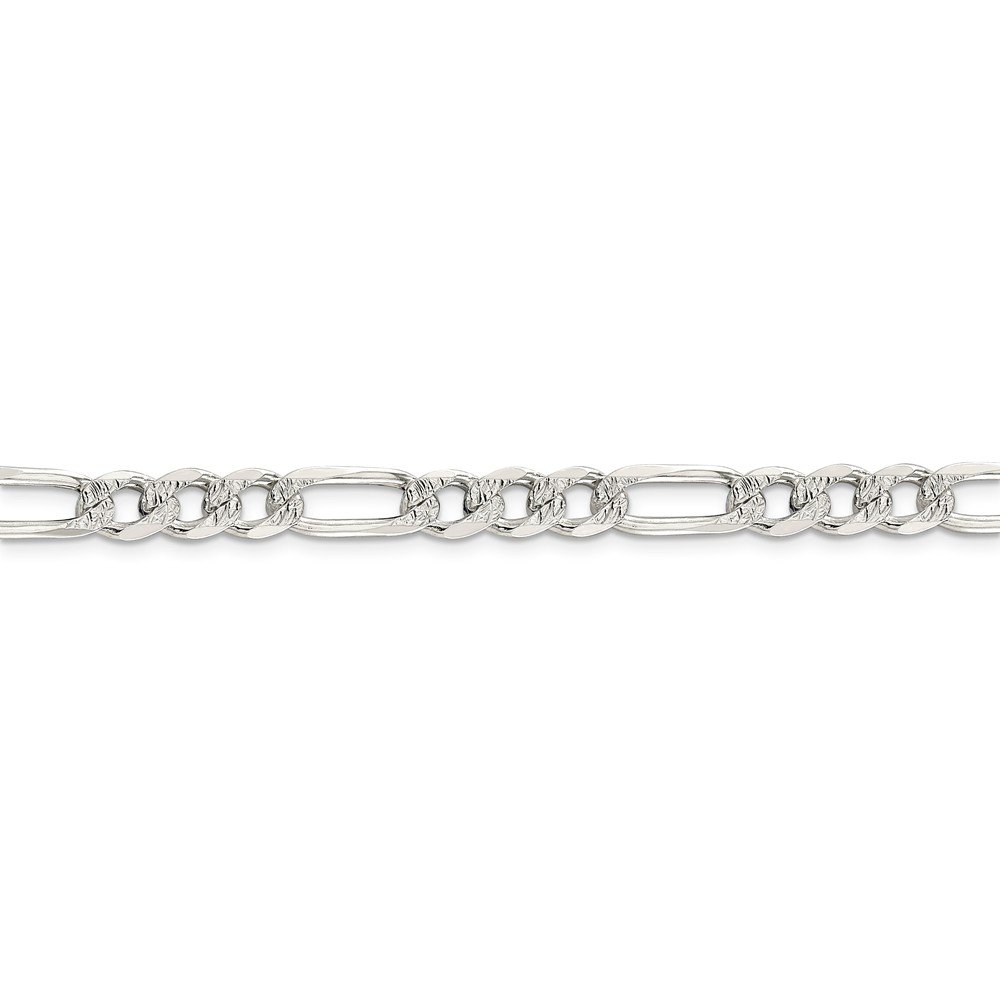 Solid 925 Sterling Silver 7mm Pave Flat Figaro Chain Necklace - with Secure Lobster Lock Clasp 20"