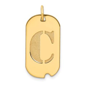 solid 14k yellow gold letter c initial dog tag pendant charm