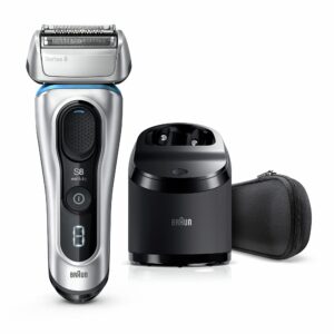 braun series 8 8370cc next generation, electric shaver, rechargeable & cordless razor, silver, with clean & charge station & fabric travel case