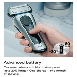 Braun Series 8 8370cc Next Generation, Electric Shaver, Rechargeable & Cordless Razor, Silver, with Clean & Charge Station & Fabric Travel Case