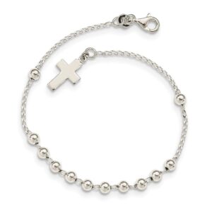 solid 925 sterling silver beaded cross bracelet - with secure lobster lock clasp 7.5" (width = 0mm)