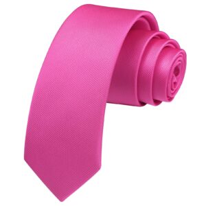 hisdern hot pink ties for men solid color 2.17'' skinny slim tie formal business fushia neckties classic woven satin wedding necktie