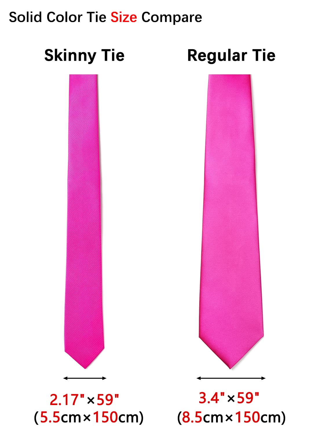 HISDERN Hot Pink Ties for Men Solid Color 2.17'' Skinny Slim Tie Formal Business Fushia Neckties Classic Woven Satin Wedding Necktie