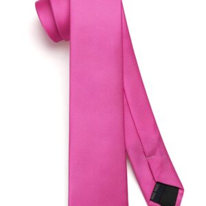 HISDERN Hot Pink Ties for Men Solid Color 2.17'' Skinny Slim Tie Formal Business Fushia Neckties Classic Woven Satin Wedding Necktie