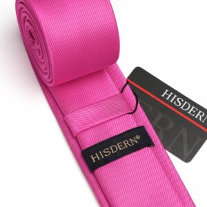 HISDERN Hot Pink Ties for Men Solid Color 2.17'' Skinny Slim Tie Formal Business Fushia Neckties Classic Woven Satin Wedding Necktie