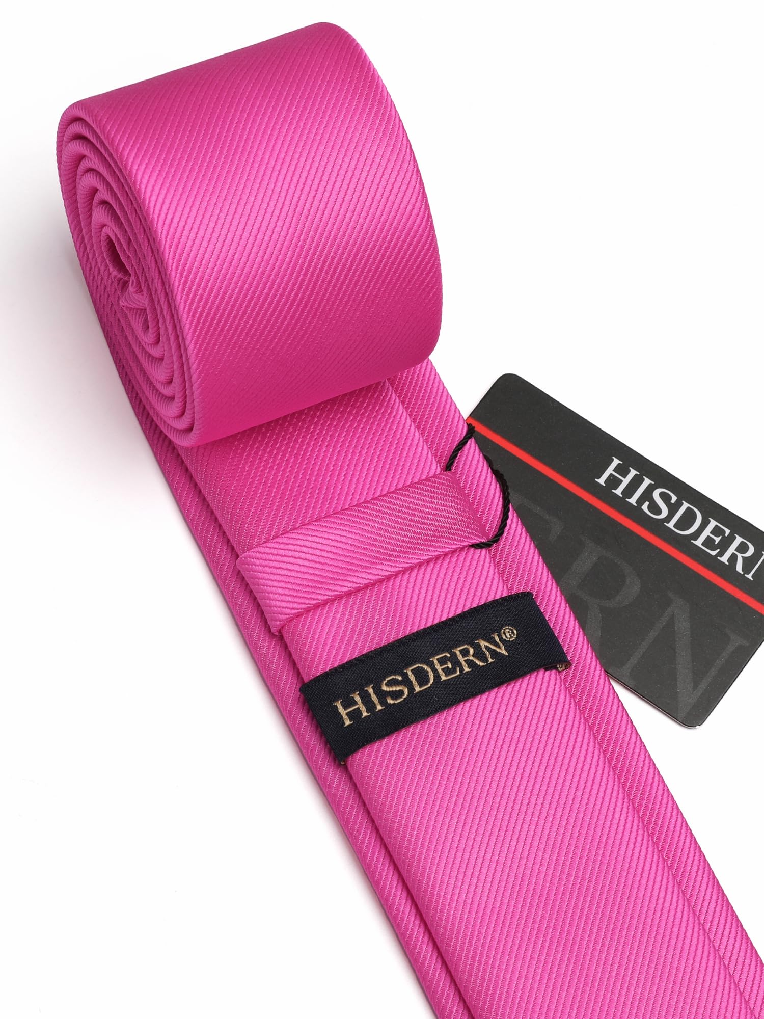 HISDERN Hot Pink Ties for Men Solid Color 2.17'' Skinny Slim Tie Formal Business Fushia Neckties Classic Woven Satin Wedding Necktie